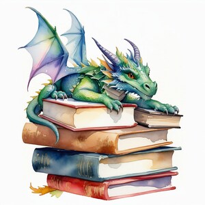 Watercolor Book Dragon Clipart | Watercolor PNG | Commercial License ...