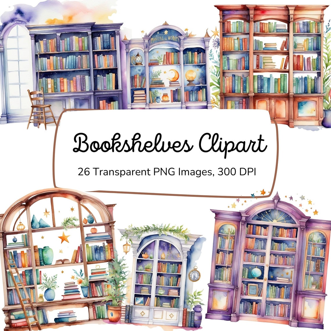Bookshelf Clipart Digital Download Bookshelf Png Commercial Use Library ...
