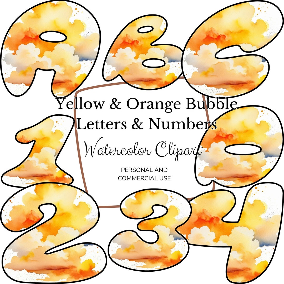 Yellow and Orange Bubble Letters and Numbers Clipart | Capital Case ...