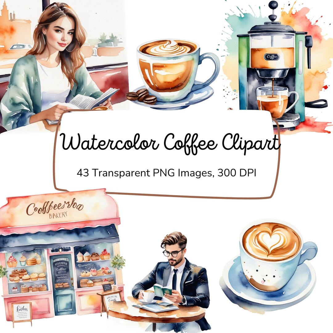 Coffee Lovers Watercolor Clipart | Instant Digital Download | Adorable ...