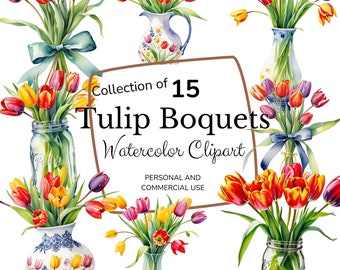 Tulip Clipart, Spring Tulips PNG, Watercolor Tulips PNG, Watercolor ...