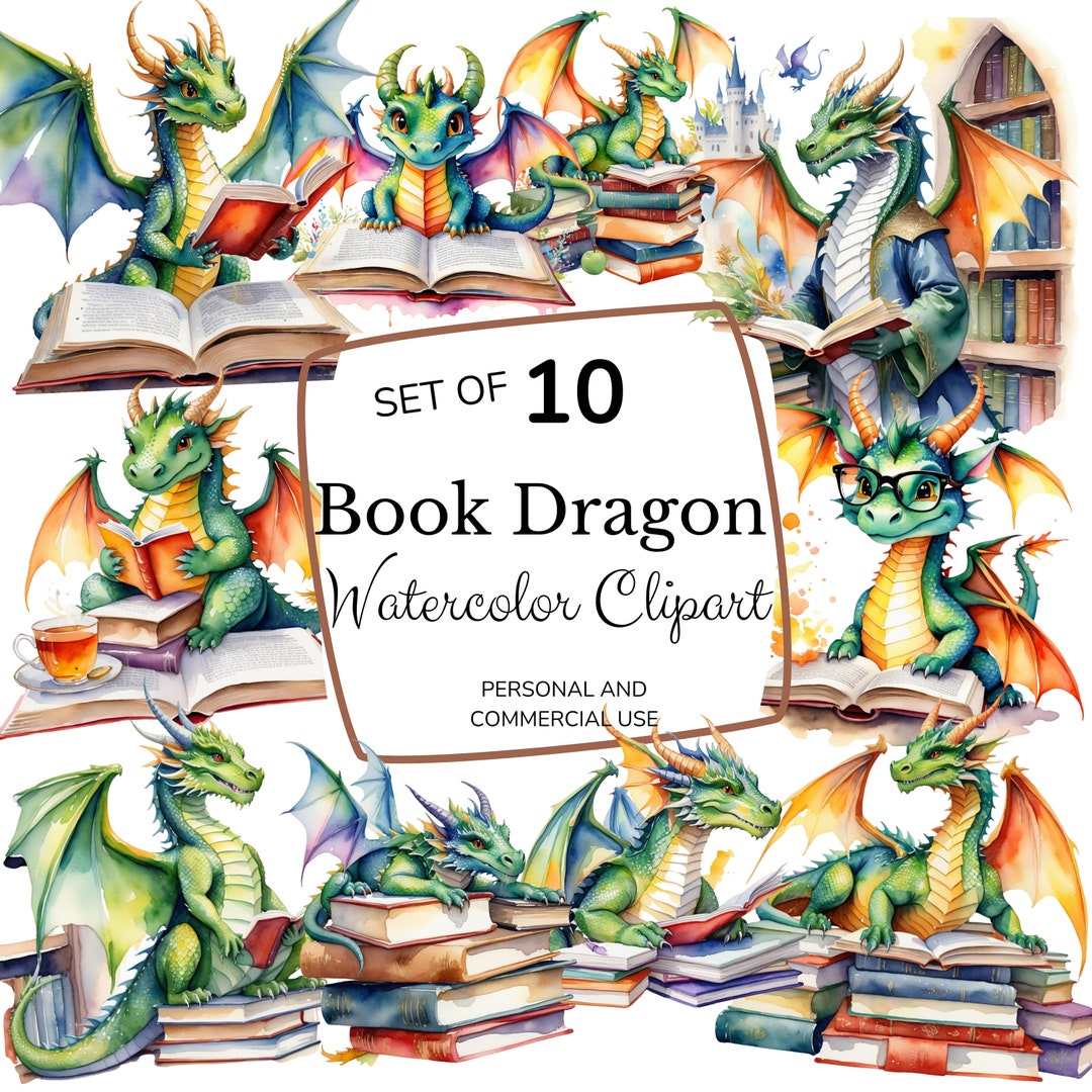 Watercolor Book Dragon Clipart | Watercolor PNG | Commercial License ...