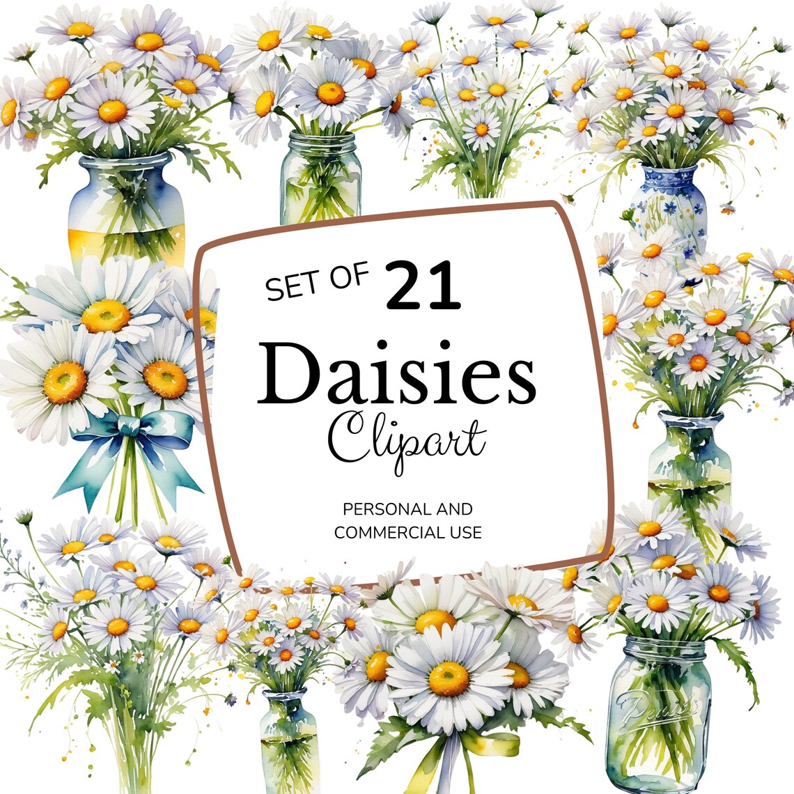 Watercolor Daisy Clipart | Daisy Flowers Clipart | Spring Clipart ...