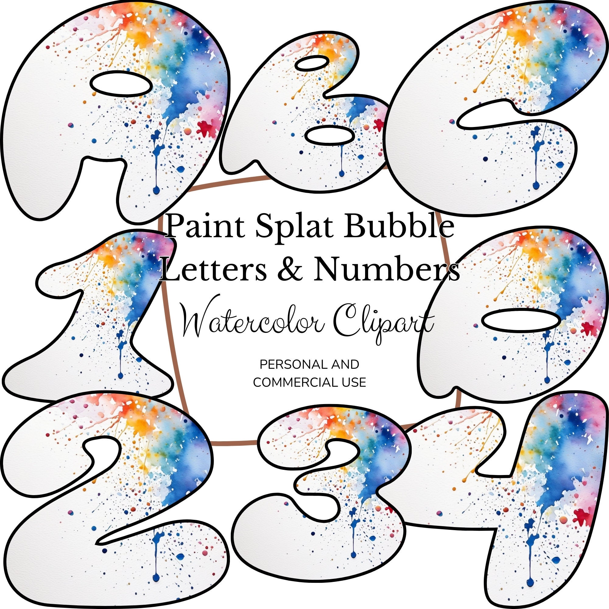 Paint Splat Bubble Letters and Numbers Clipart | Capital Case Letter ...