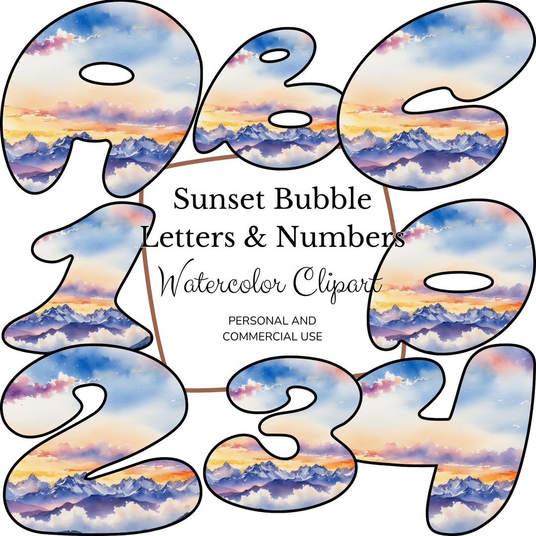 Sunset Bubble Letters and Numbers Clipart | Capital Case Letter ...