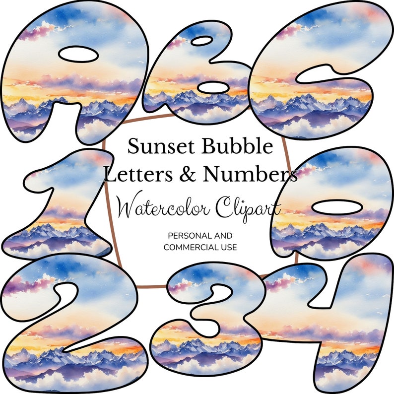 Sunset Bubble Letters and Numbers Clipart | Capital Case Letter ...