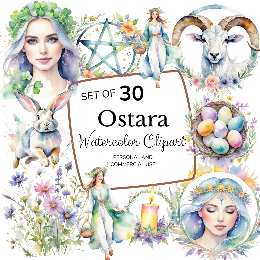 Ostara Collection | Pagan Holiday Clipart | Floral Female Portrait ...