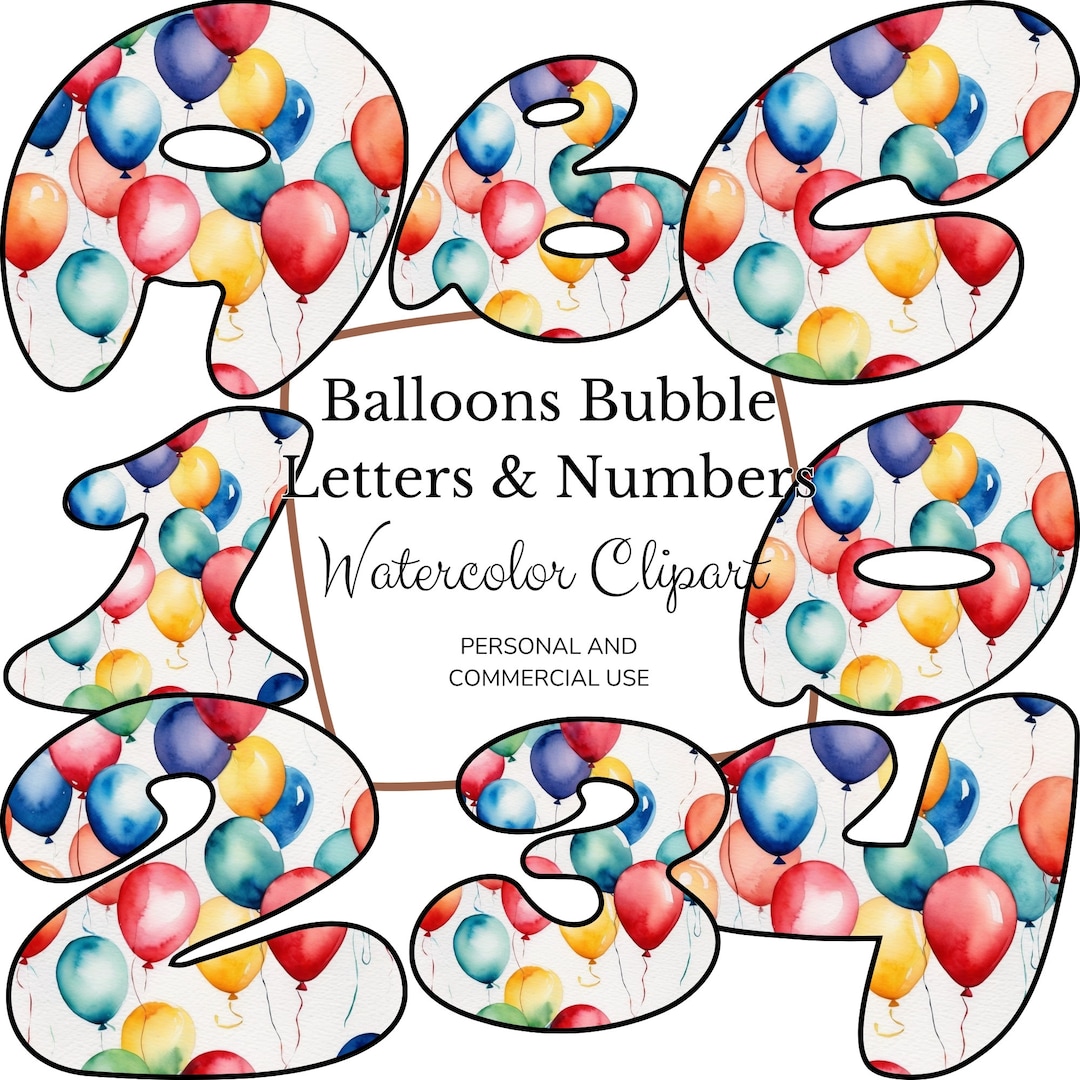 Balloons Bubble Letters and Numbers Clipart | Capital Case Letter ...