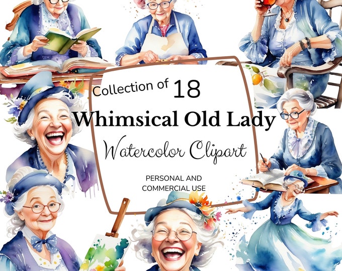 Whimsical Old Lady Clipart Quirky Woman Funny Old Ladies Clipart Old ...