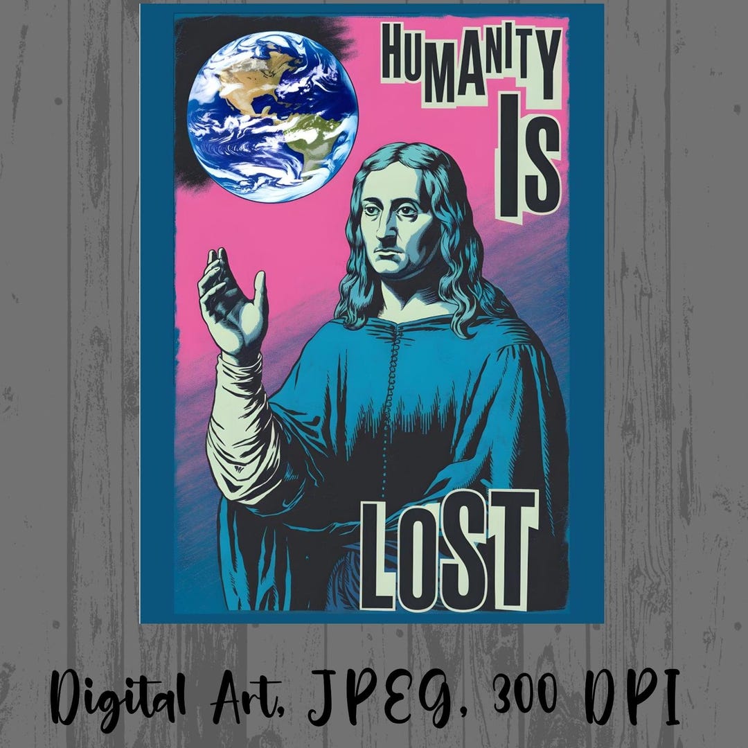 Humanity is Lost Digital Wall Art JPG, Retro Earth Art Print, Planet ...
