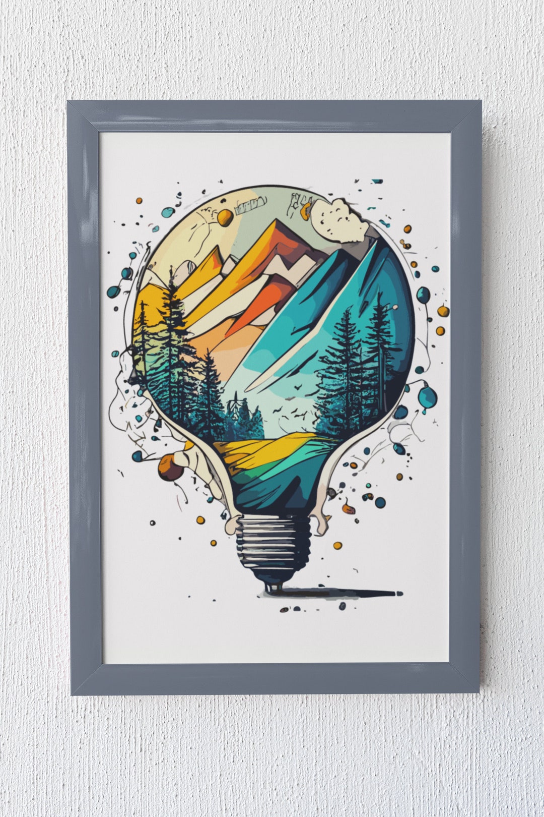 My Light Bulb, Mountain in Bulb Poster,watercolor Painting, INSTANT ...