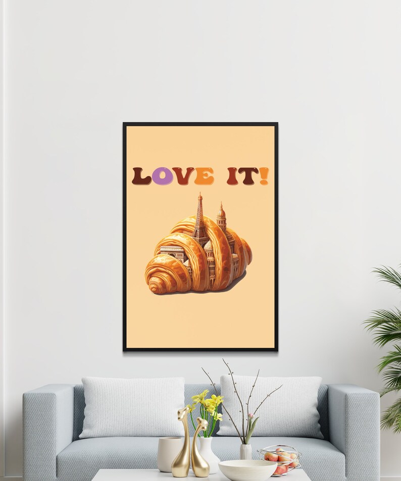 Parisian Delight Kitchen Art Print, Iconic Landmarks on a Croissant ...