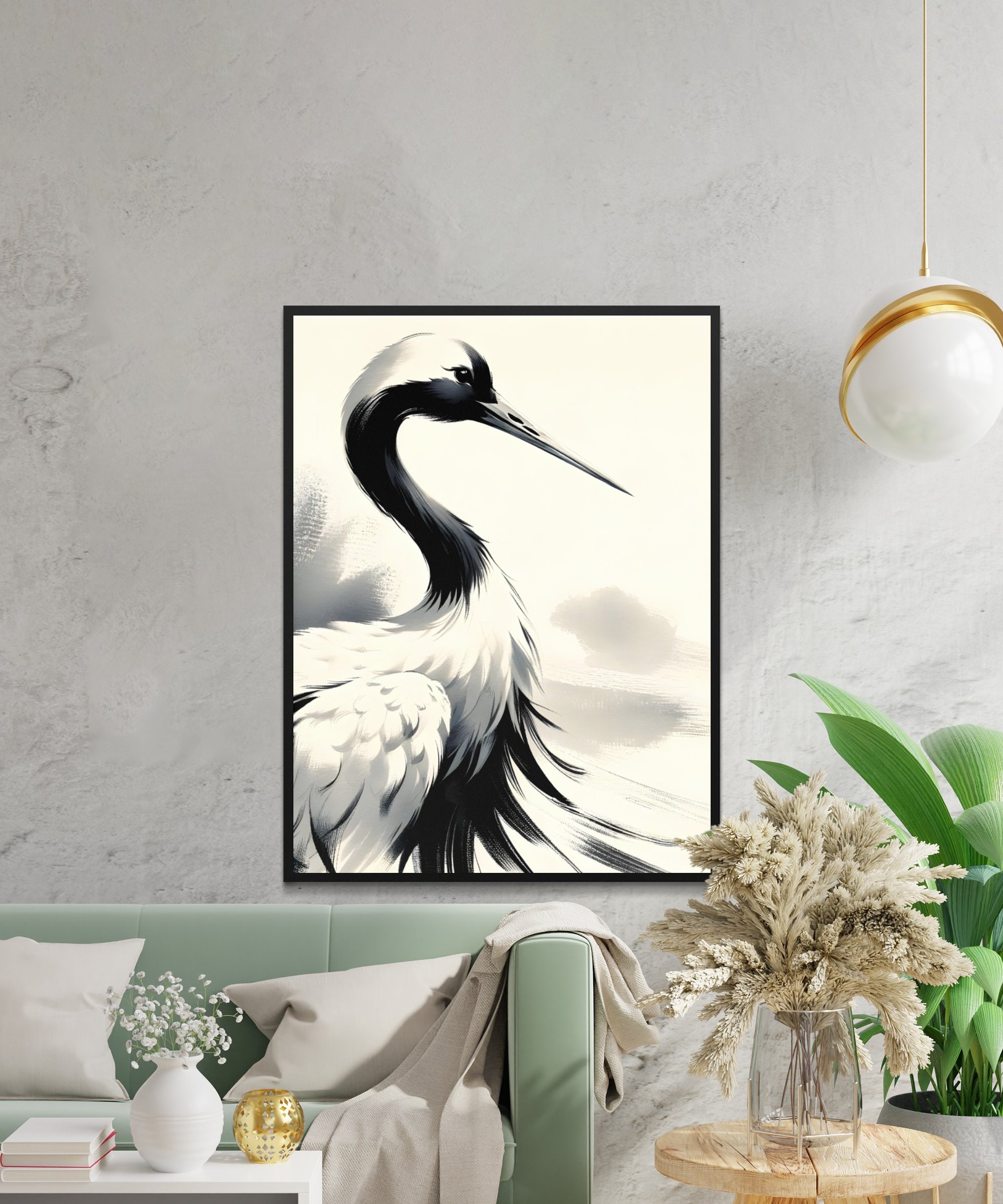 Japanese Crane Art, Digital Download, Traditional Japandi Ink Drawing ...