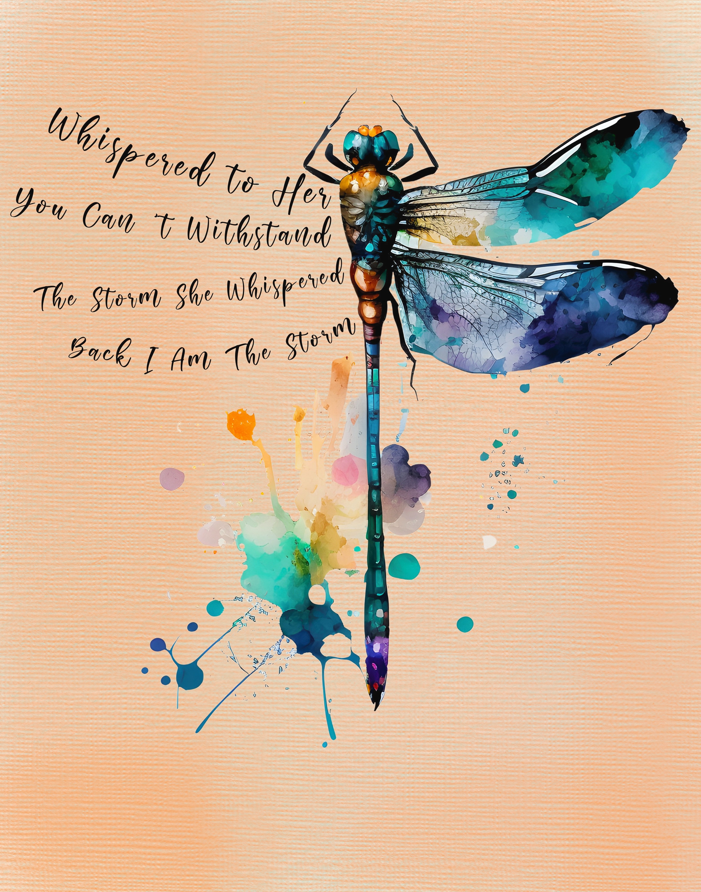 Dragonfly With Poem, DIGITAL PRINTS, Watercolor Wall Art Print ...