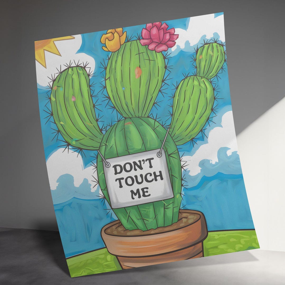 Cute Cactus Wall Art, Don't Touch Me Sign, Colorful Cactus Print, Fun ...
