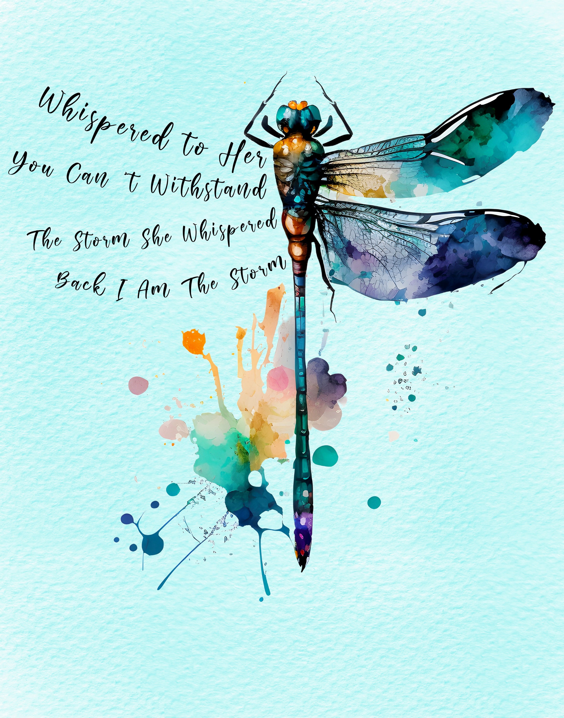 Dragonfly With Poem, DIGITAL PRINTS, Watercolor Wall Art Print ...