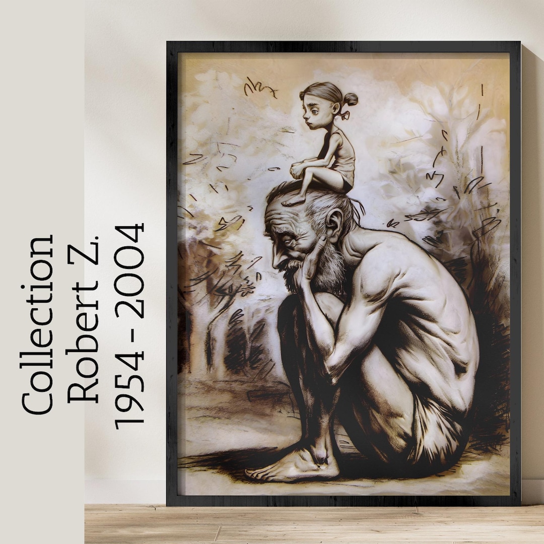 Thoughtful Grandpa Art Print, Digital Wall Art, Nostalgic Scene ...