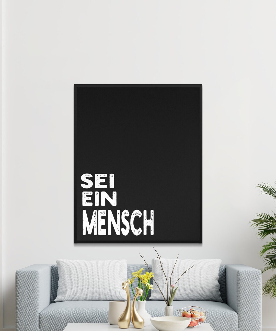 Be a Human German Inspirational Quote, Abstract Black and White Digital ...