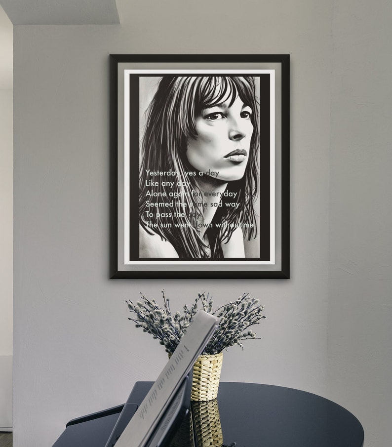 Charcoal Drawing Jane Birkin With Lyrics of Song DIGITAL - Etsy