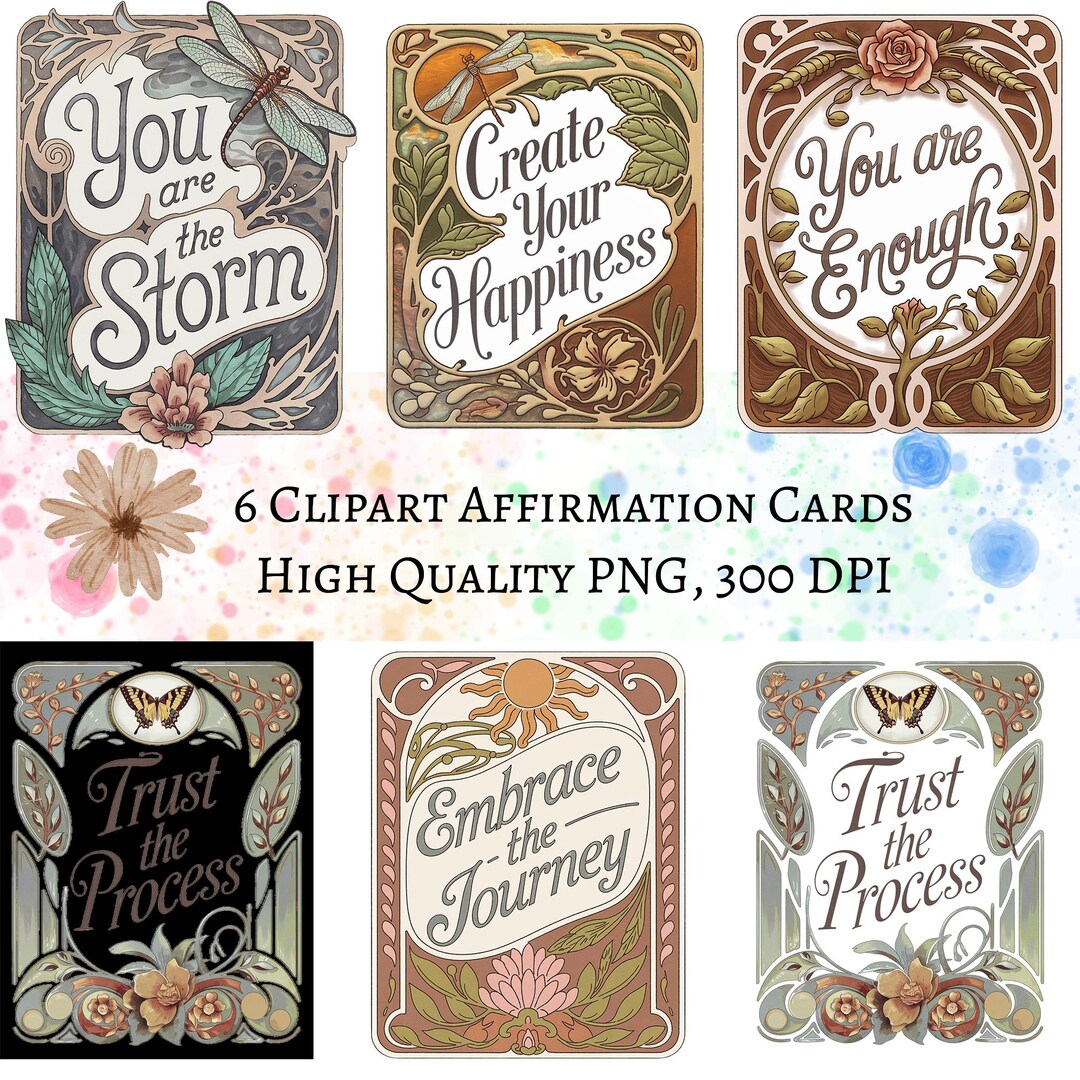 Art Deco Digital Affirmation Cards Set, 6 Inspirational Motivational ...