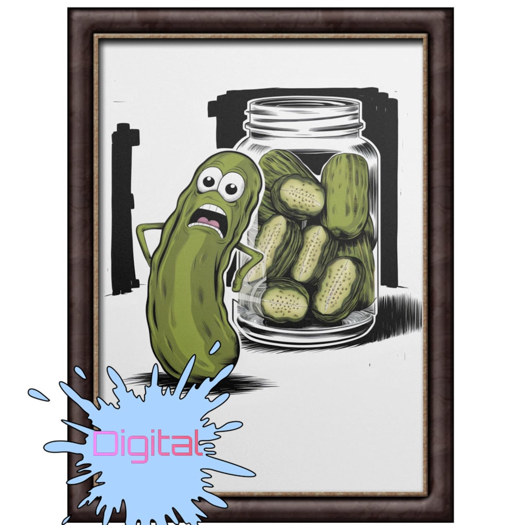 Cartoon Pickle and Pickles Jar Digital Art, Funny Pickle Character ...