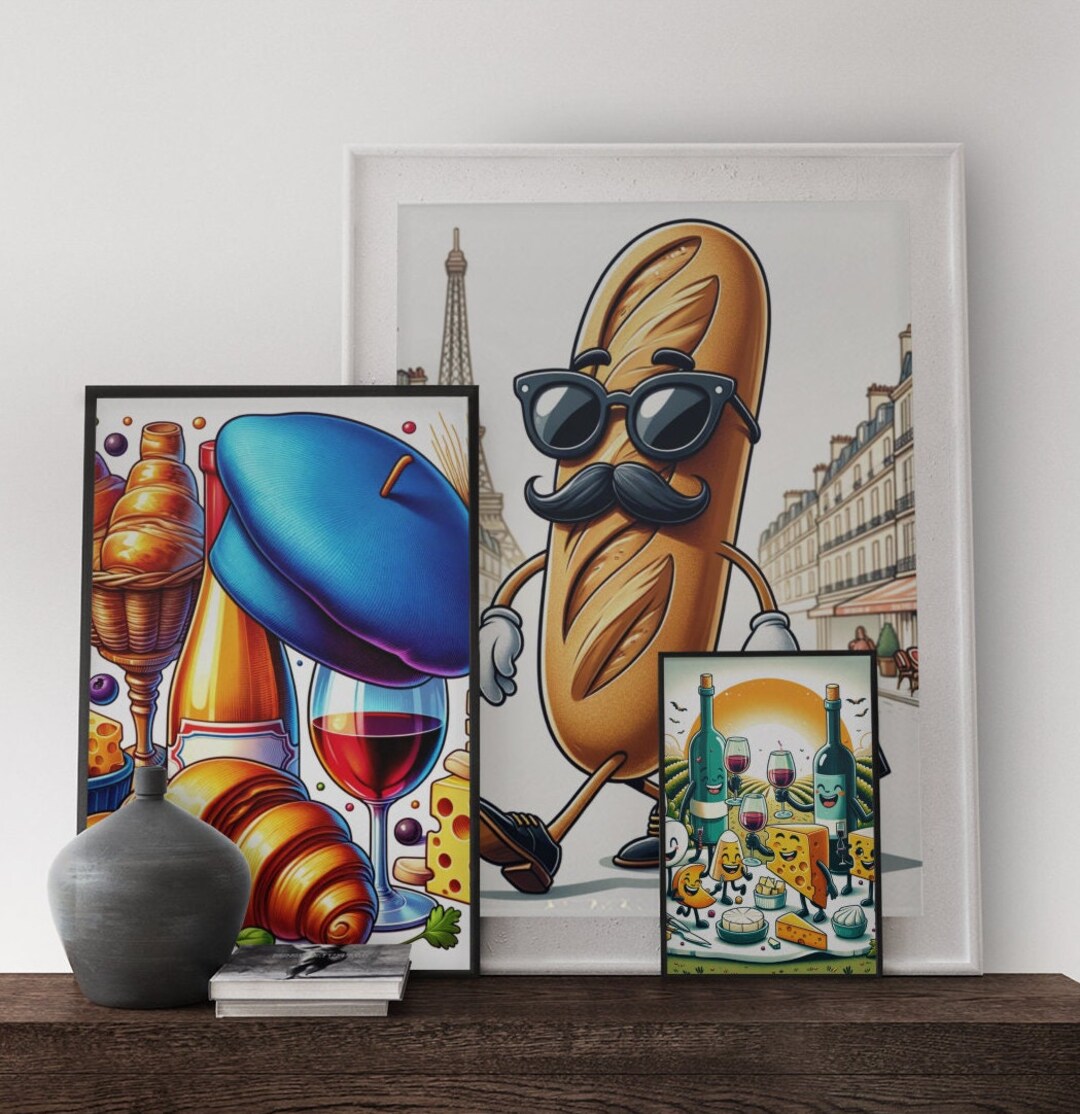 Iconic France Collage Poster Print JPEG, Coffee Break in Paris Gallery ...