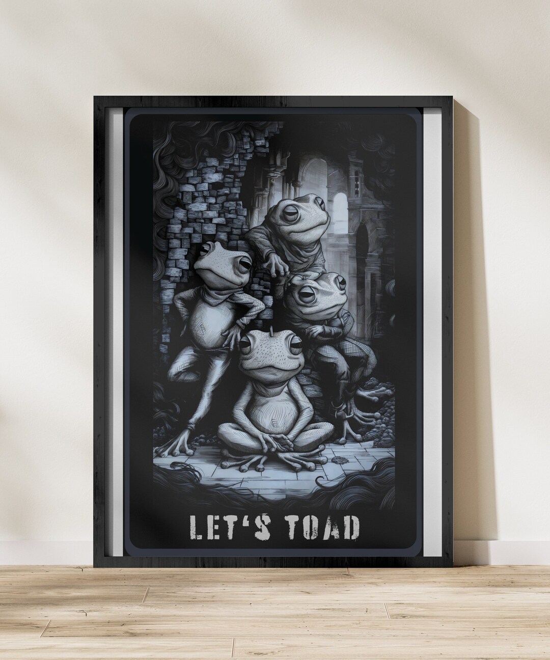 Quirky Frogs Illustration Wall Art, Let's Toad Gothic Style Digital ...