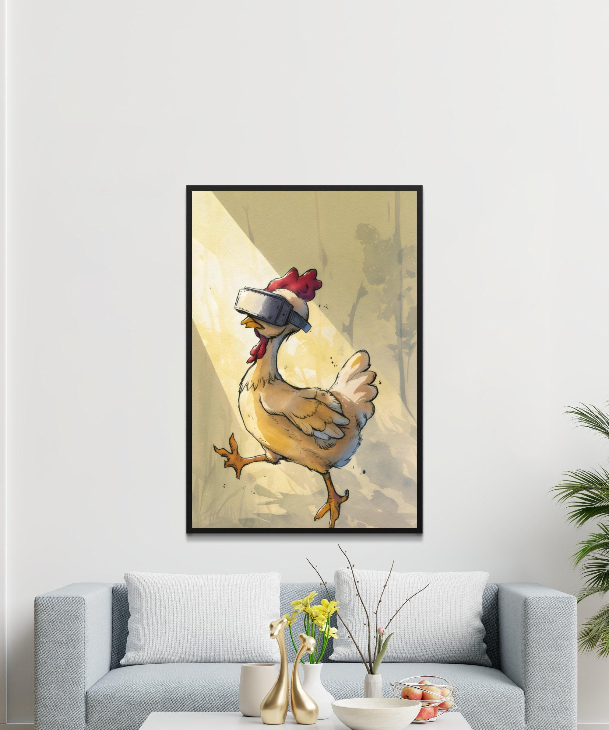 Quirky Chicken With VR Headset Digital Art, Farm Animal Cartoon, Unique ...