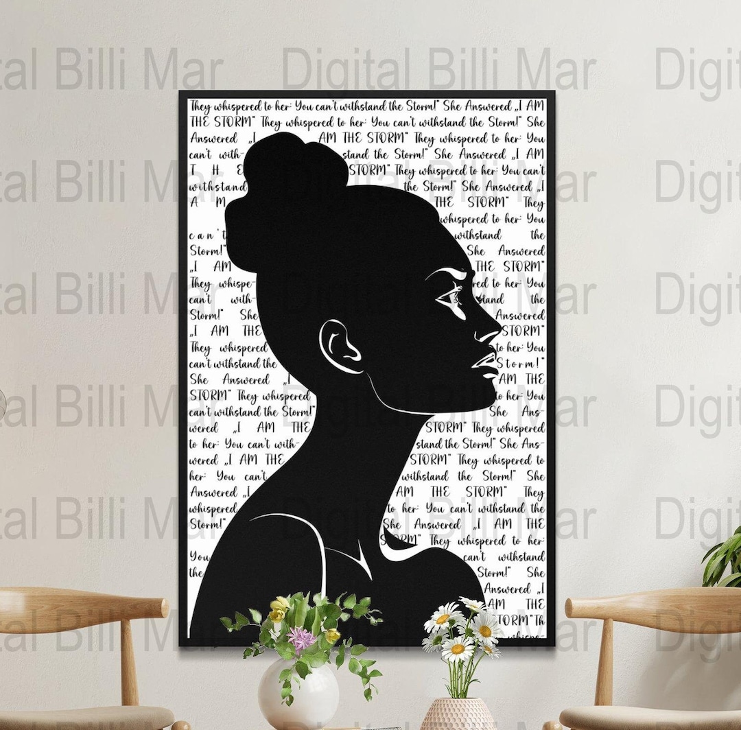 I Am the Storm Poem Print JPEG, Black Silhouette Woman, Digital Print ...
