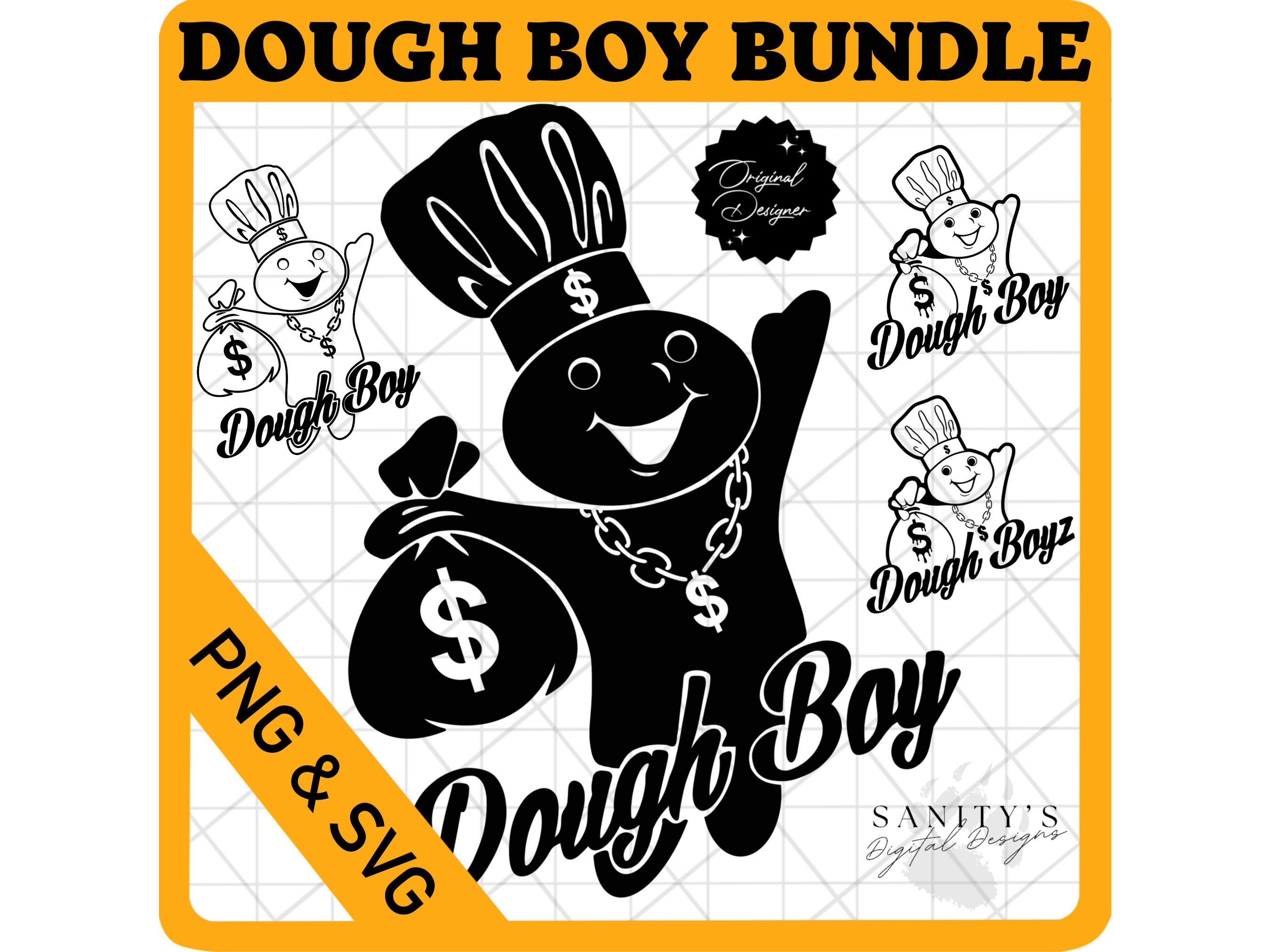Dough Boy, Dough Boy Money Bag Svg, Png, Outline, Money Bag Png ...