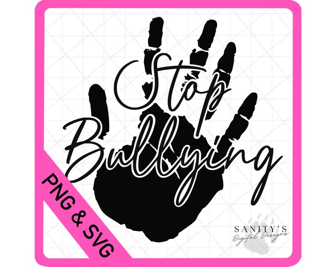 Stop Bullying SVG File, Anti-bullying PNG File, Digital File, Pink ...