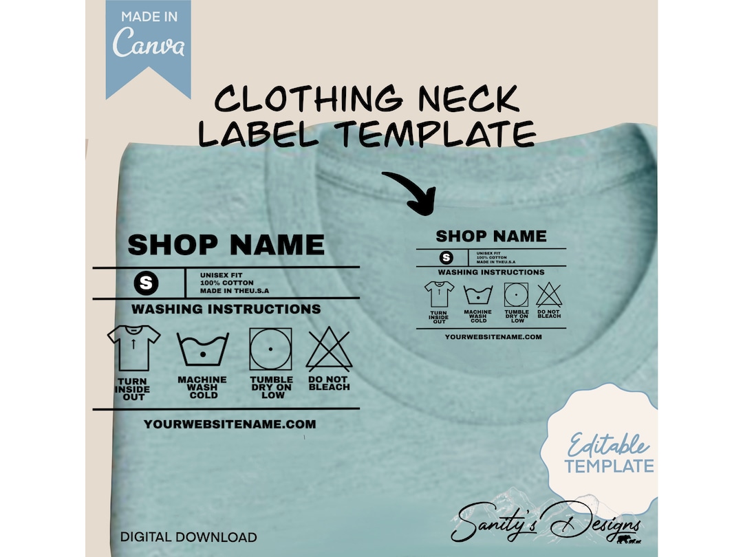 Clothing Neck Label Template, Custom DIY, Canva, Editable Template ...