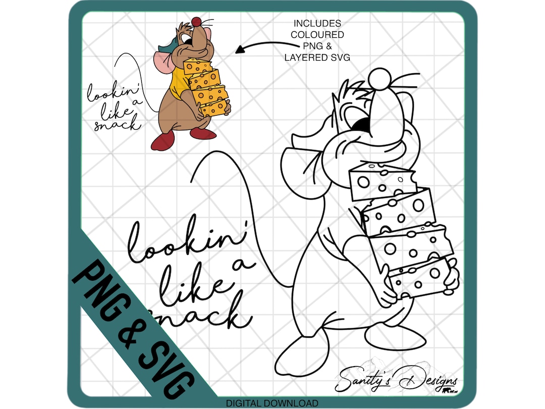 Gus Gus Mouse Png, Layered SVG, Cute, Gus Gus, Cartoon, Snack Svg, Cheese, Princess, Outline ...