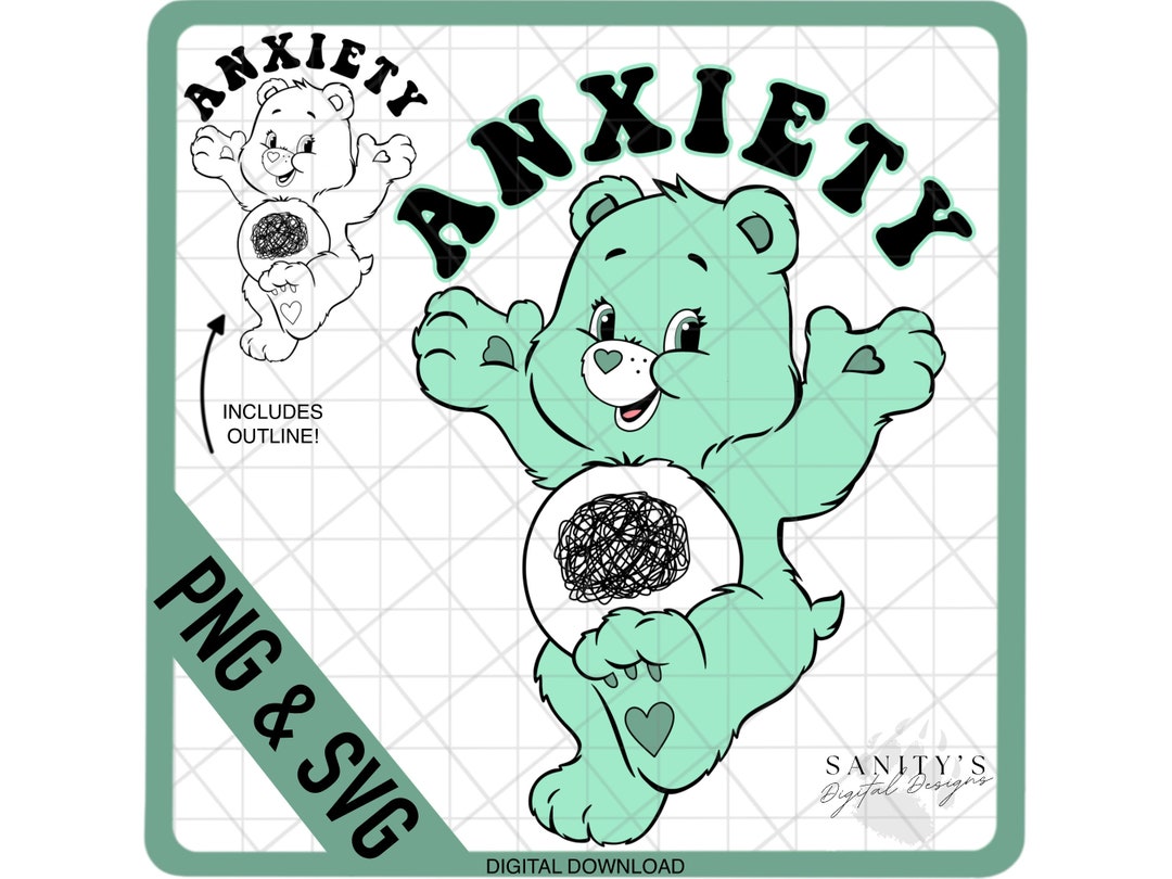 Anxiety Bear PNG, Layered SVG, Outline Png, Coloured Svg, Mental Health ...