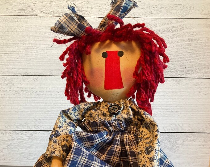 Rag Doll Annie - 18" Handmade Stuffed Doll - Primitive Raggedy Ann Doll ...