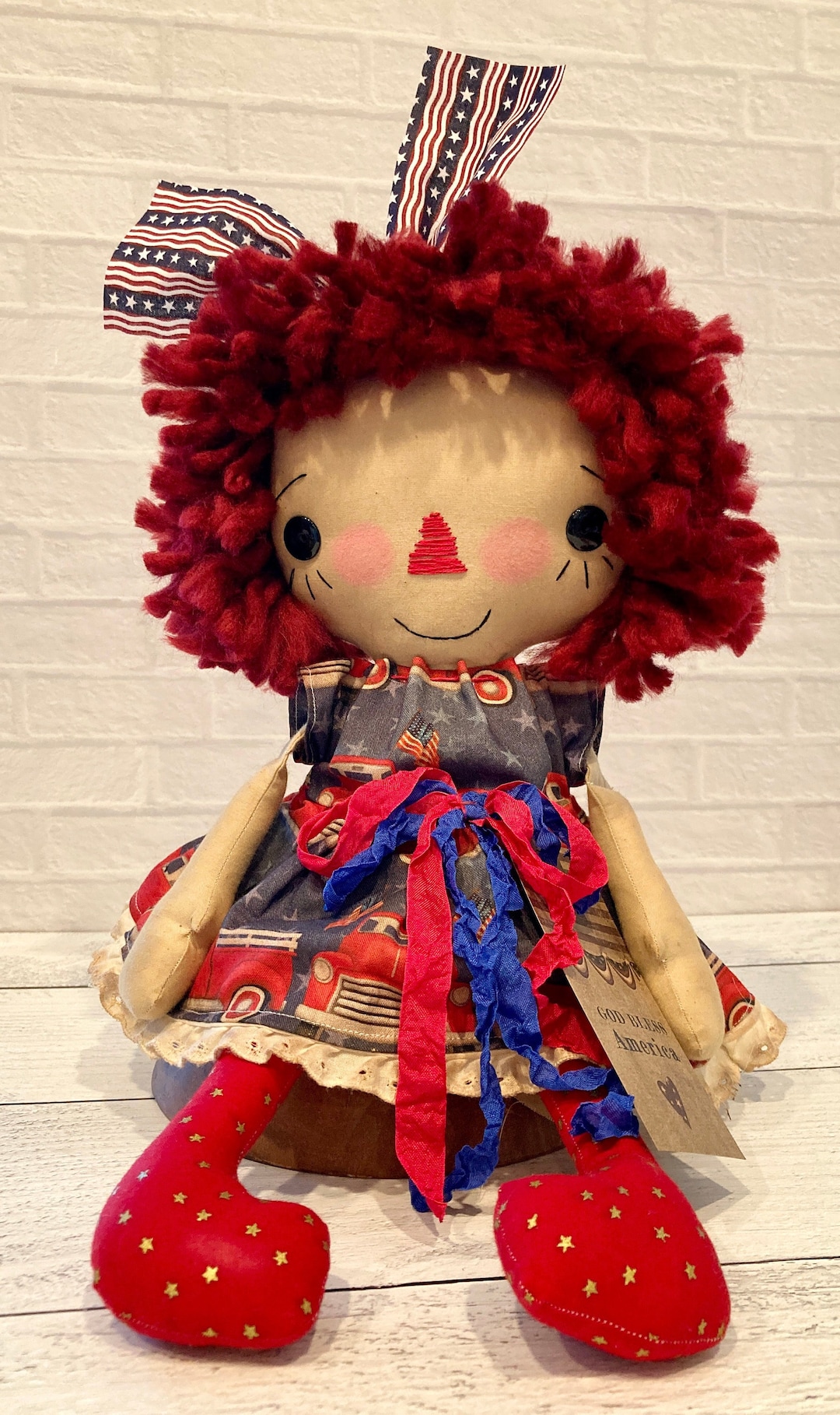 Americana Annie Rag Doll Patriotic Raggedy Ann Doll Holiday Rag Doll ...