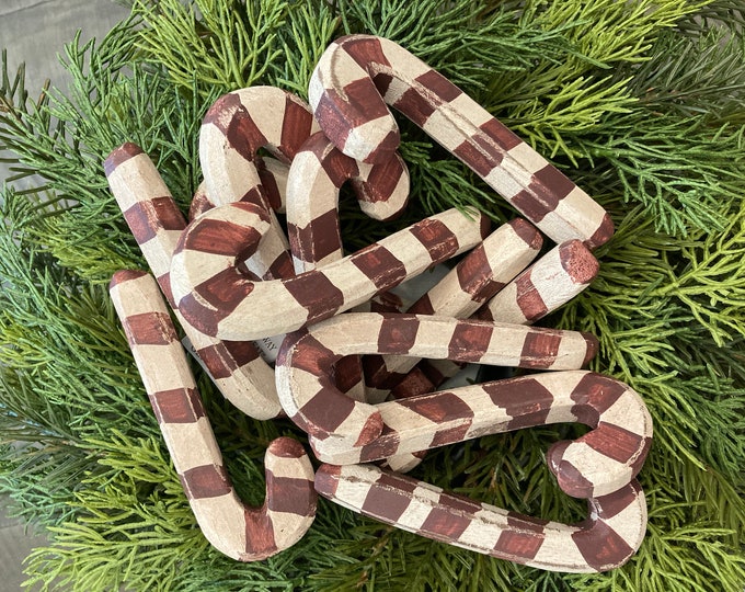 Wooden Candy Cane Set of 6 Bowl Filler Candy Cane Ornaments Primitive ...