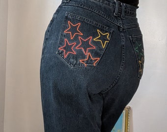 Original Reworked Embroidered Rainbow Star Jeans - Etsy