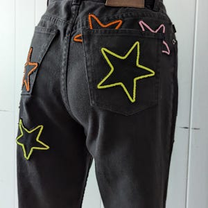 Black Patchwork Star Jeans by Sensible Slacks - Etsy