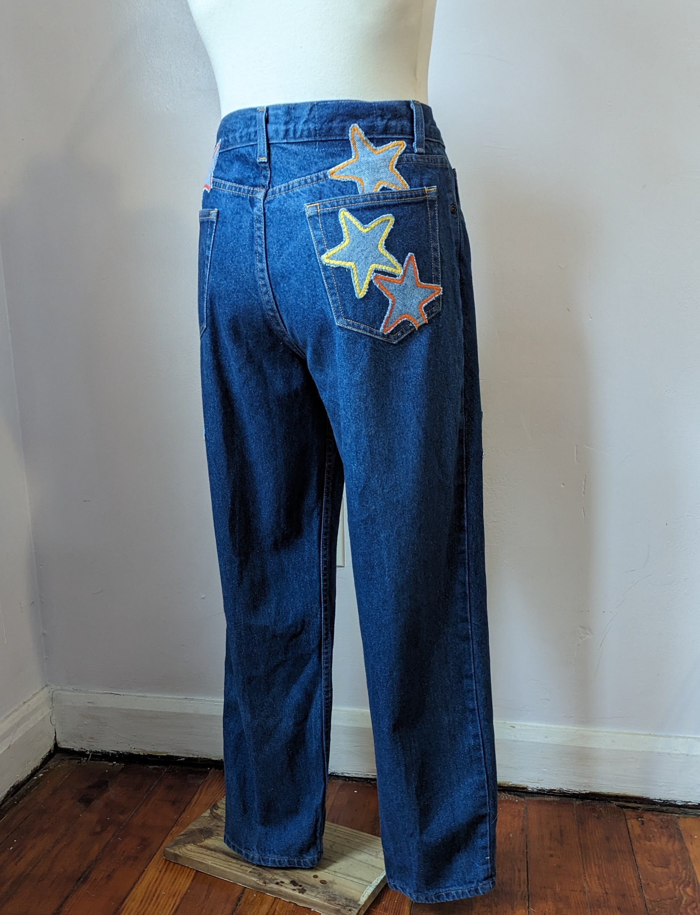 Dark Wash Patchwork Star Jeans by Sensible Slacks - Etsy