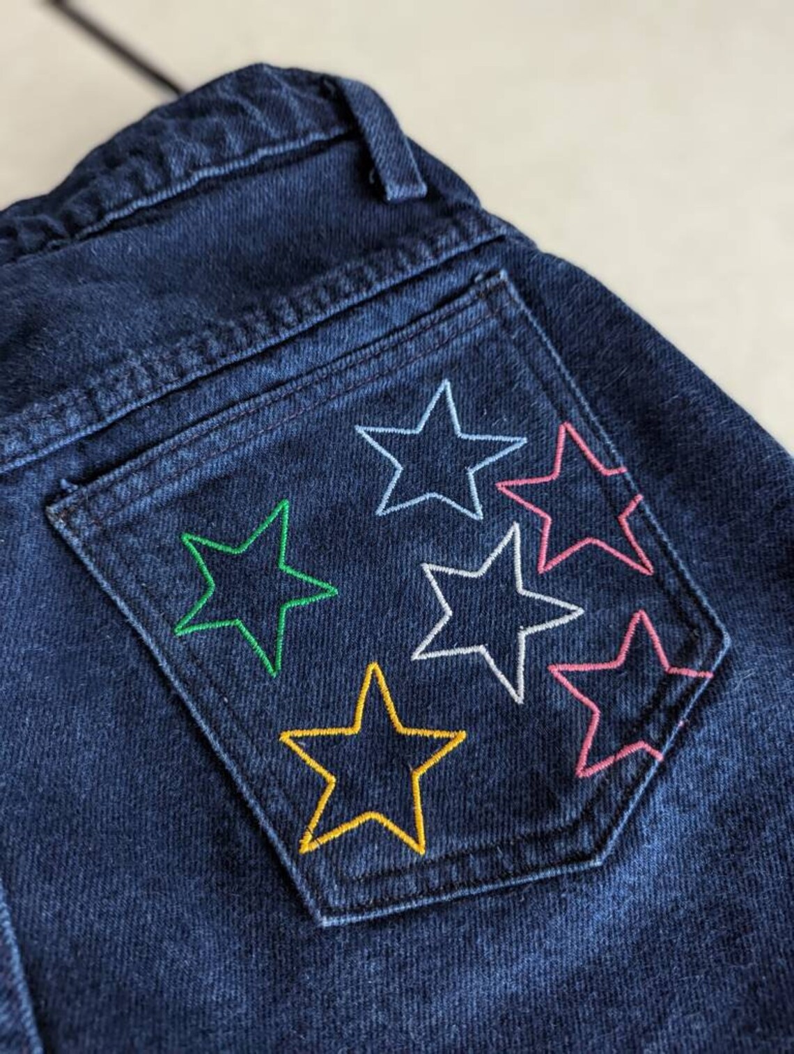 Reworked Embroidered Rainbow Star Pocket Jeans - Etsy