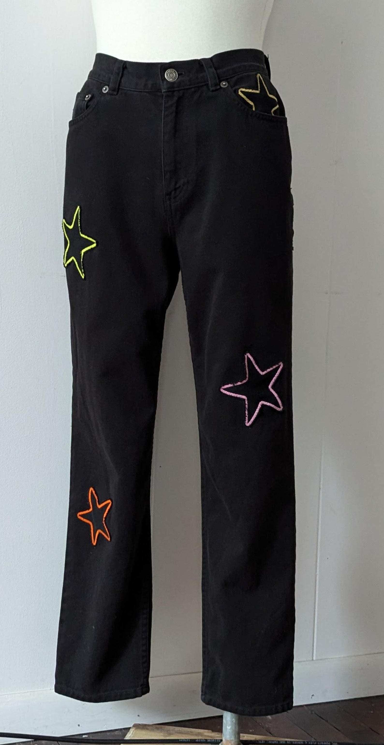 Black Patchwork Star Jeans by Sensible Slacks - Etsy