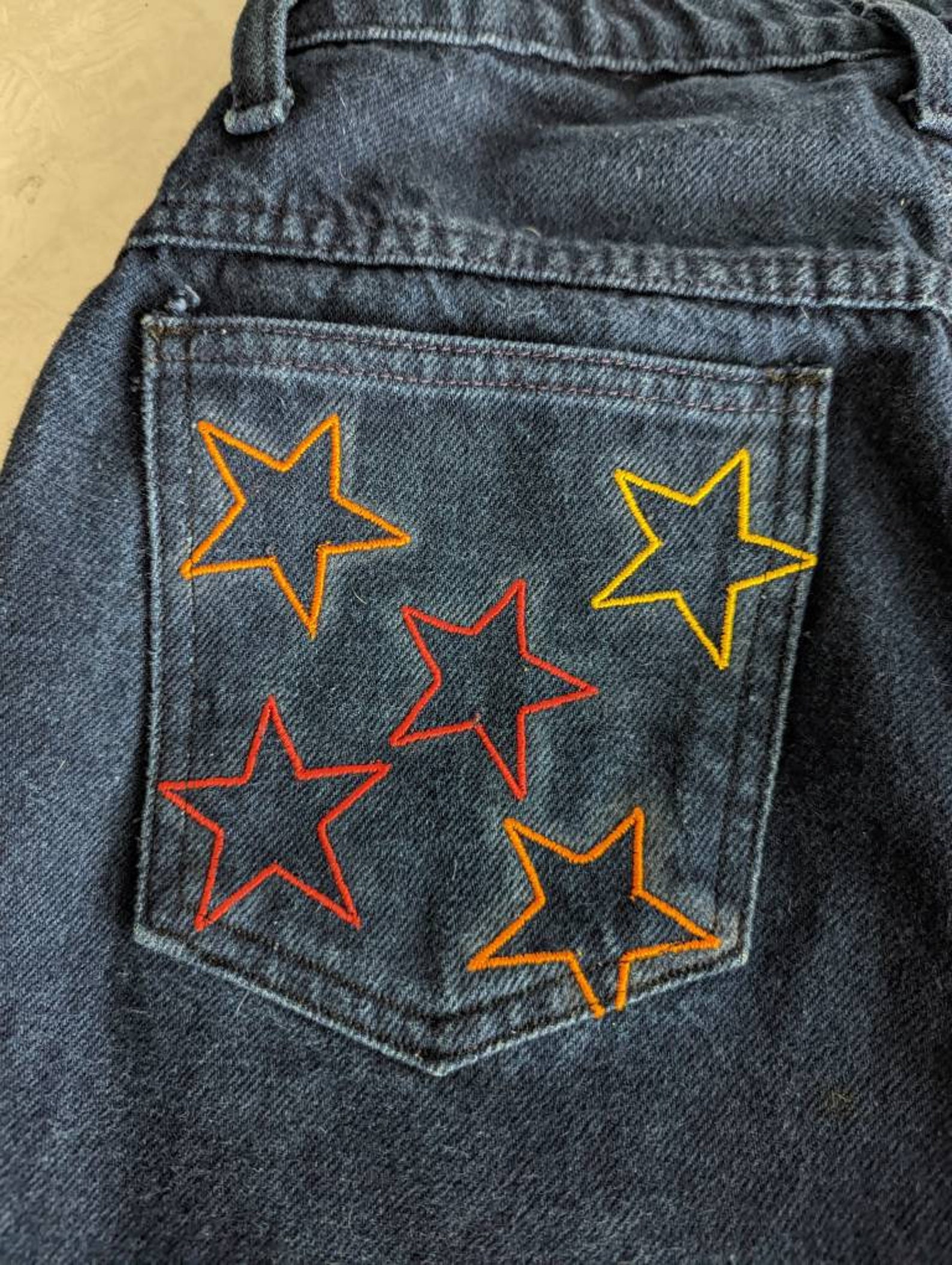 Reworked Embroidered Rainbow Star Pocket Jeans - Etsy