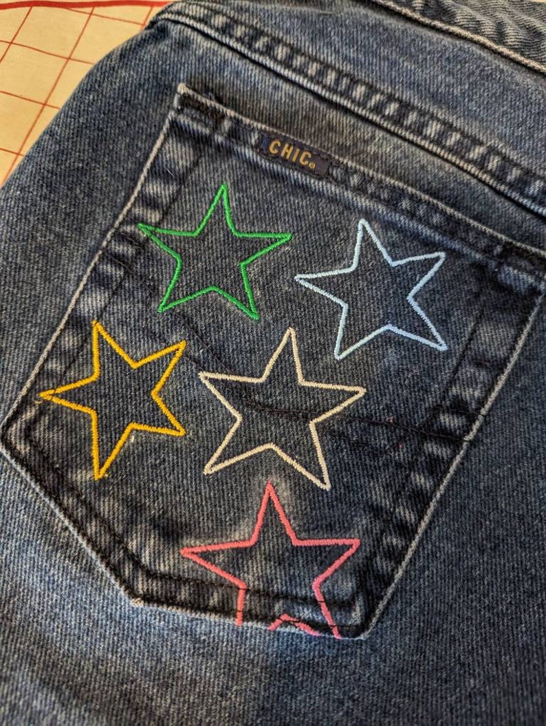 Original Reworked Embroidered Rainbow Star Jeans - Etsy