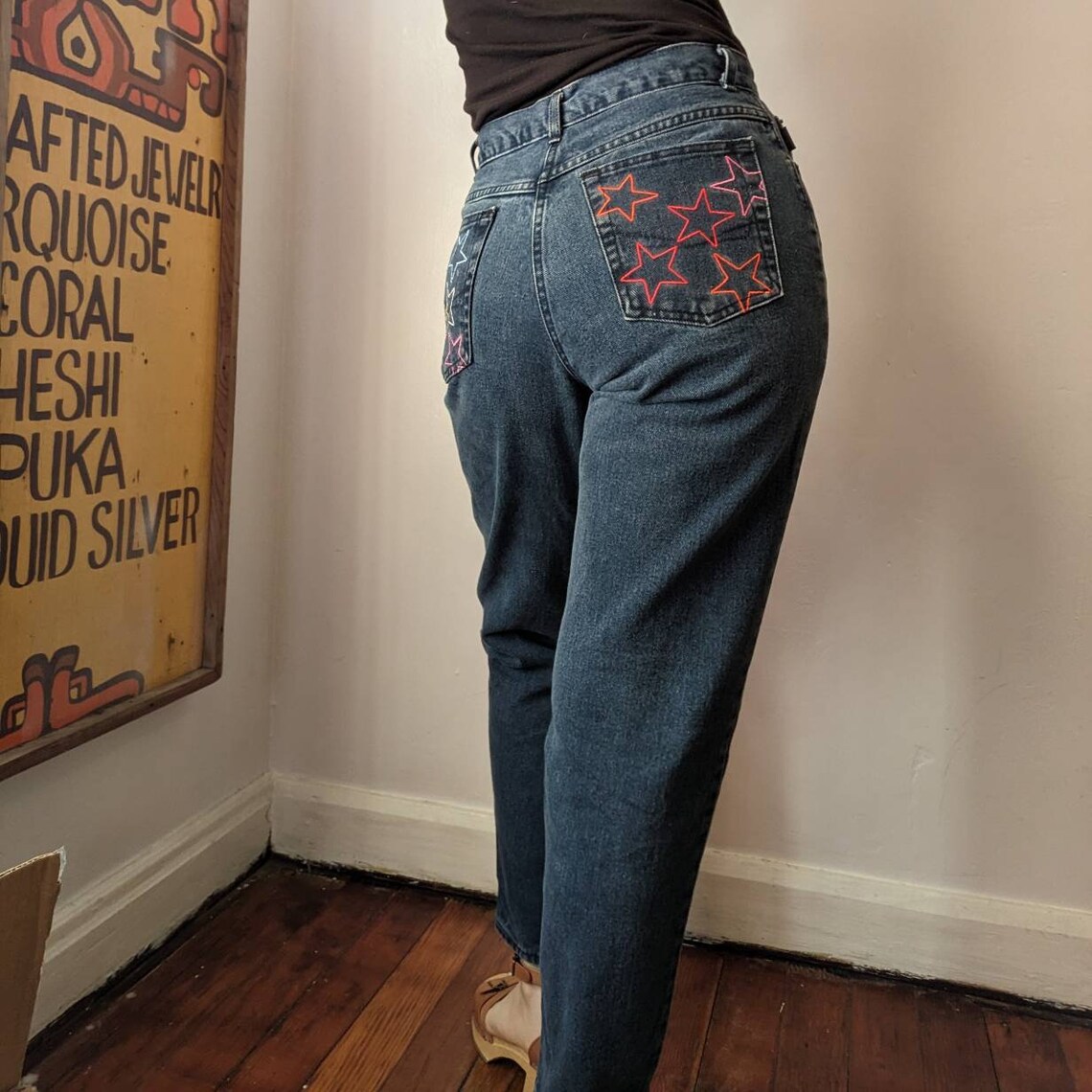 Original Reworked Embroidered Rainbow Star Jeans - Etsy