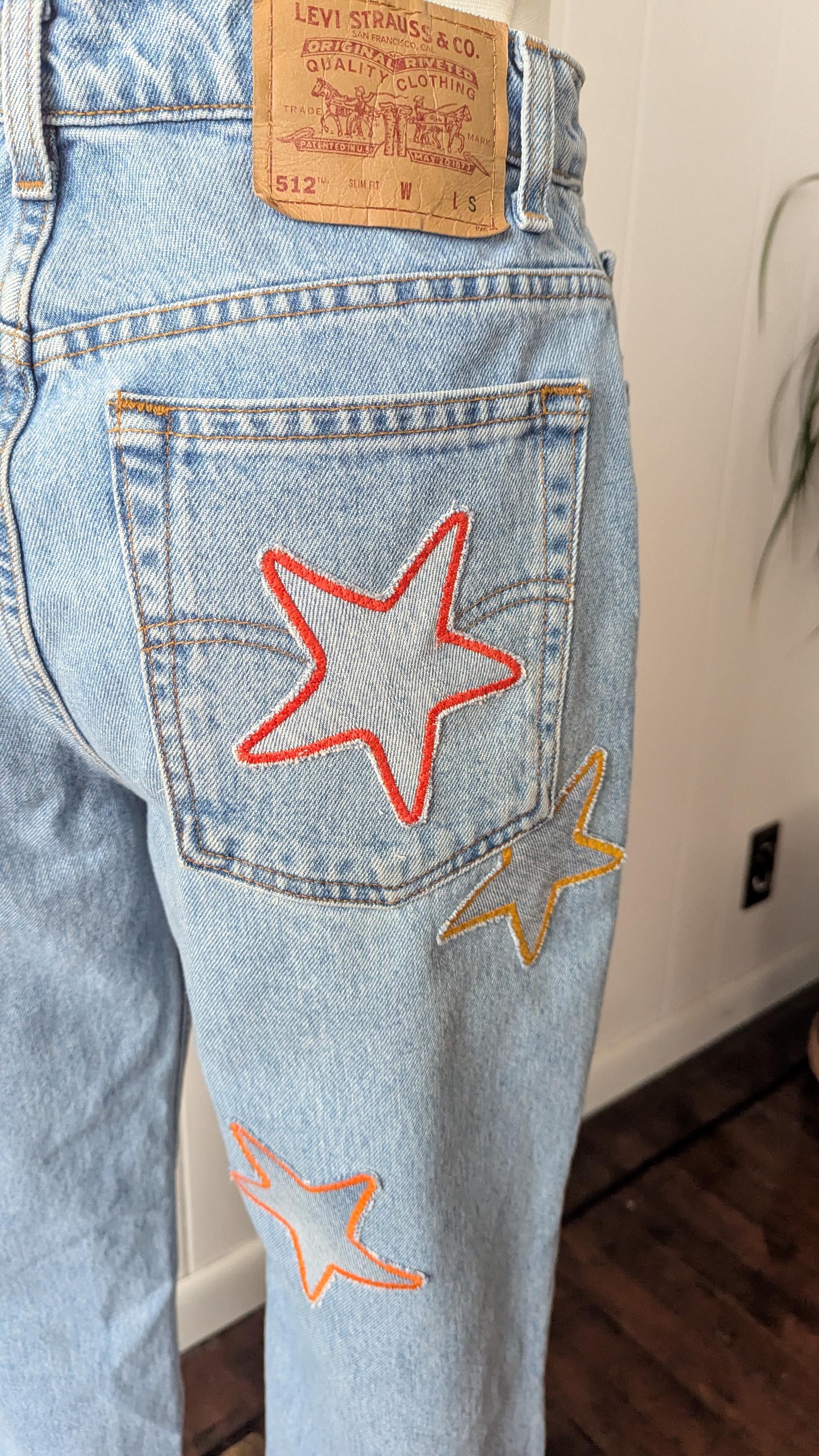 Patchwork Star Jeans- Light Wash Levi's With Handmade Star Patches - Etsy
