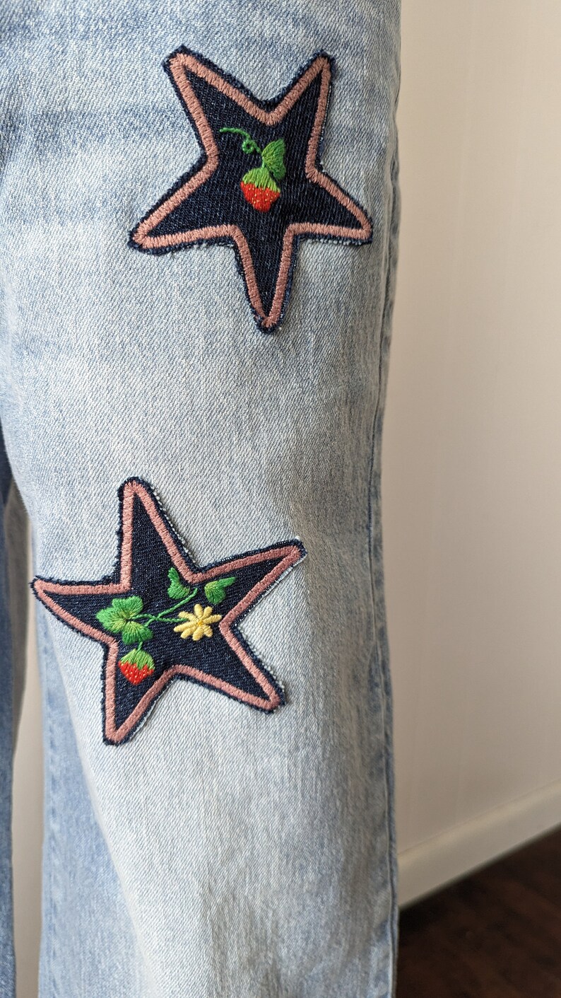 Strawberry Star Patch Jeans by Sensible Slacks - Etsy