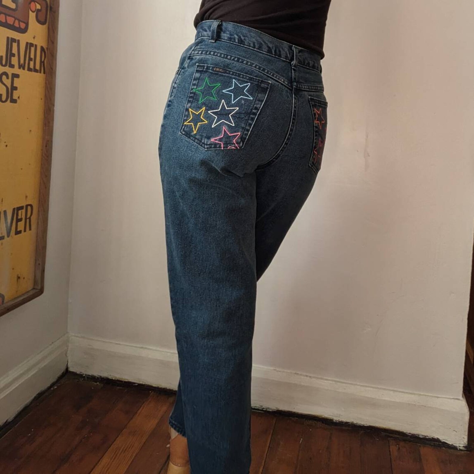 Original Reworked Embroidered Rainbow Star Jeans - Etsy