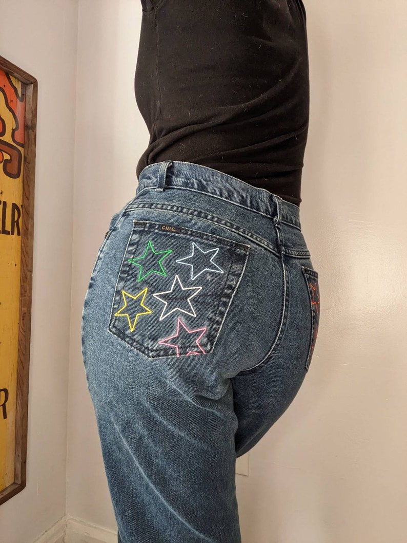 Original Reworked Embroidered Rainbow Star Jeans - Etsy