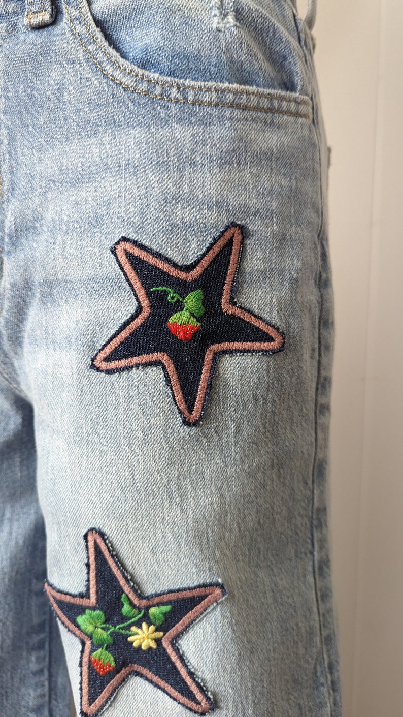 Strawberry Star Patch Jeans by Sensible Slacks - Etsy